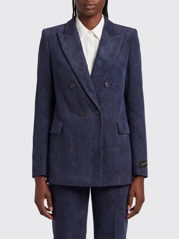 ERMANNO FIRENZE Double-breasted Velvet Blazer With Peak Lapels