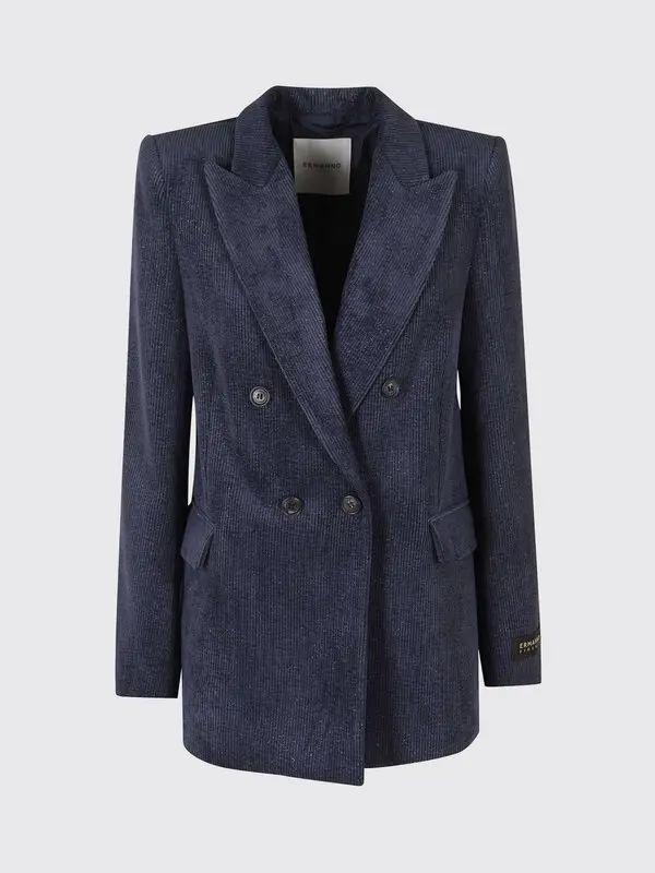 ERMANNO FIRENZE Double-breasted Velvet Blazer With Peak Lapels
