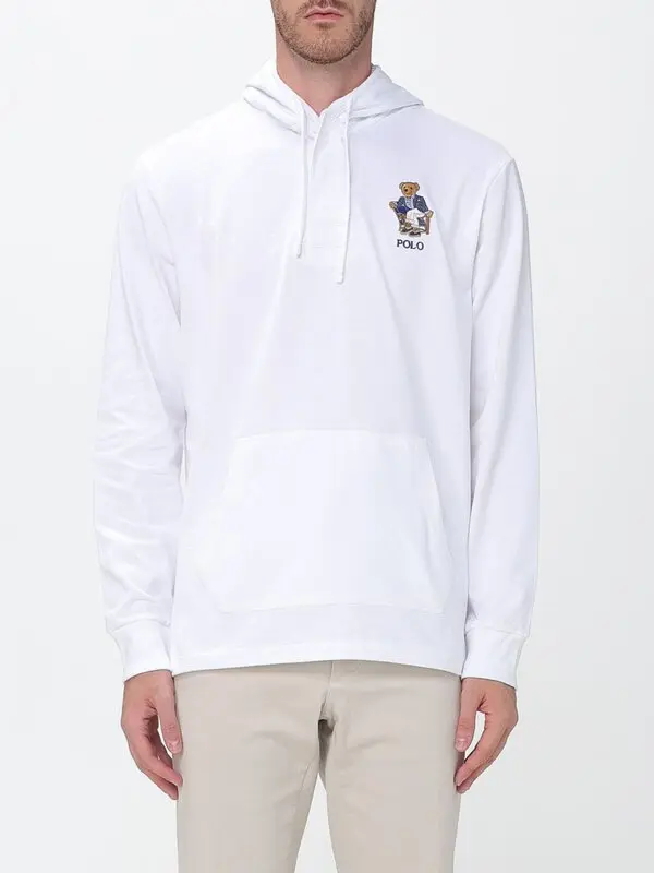 Polo Ralph Lauren Cotton Hoody With Teddy Bear Print And A Kangaroo Pocket