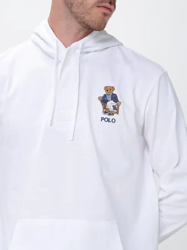 Polo Ralph Lauren Cotton Hoody With Teddy Bear Print And A Kangaroo Pocket