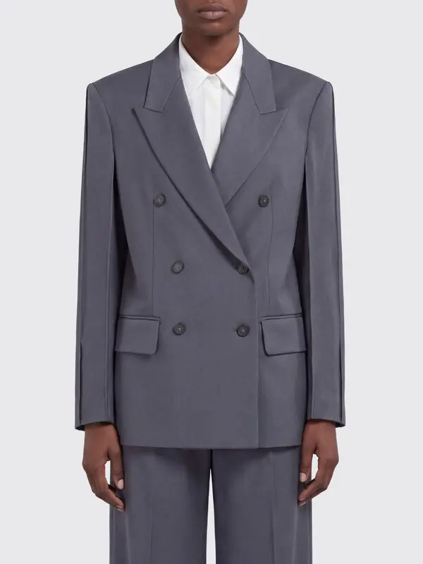 Erika Cavallini Double-breasted Pure Virgin Wool Blazer With Padded Shoulders