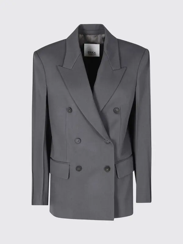 Erika Cavallini Double-breasted Pure Virgin Wool Blazer With Padded Shoulders