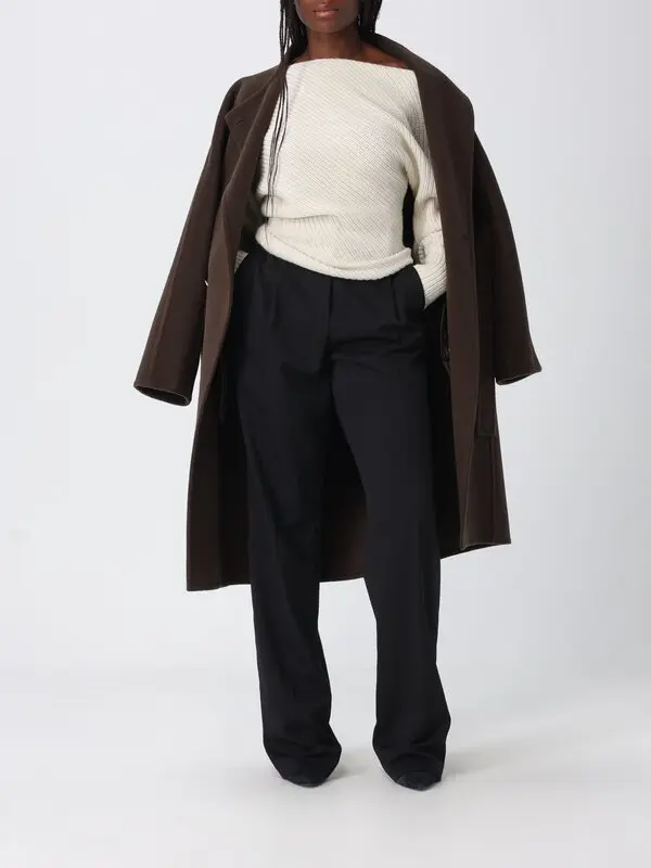 Alberta Ferretti Long Double-breasted Wool Coat With Dropped Shoulders And A Belt