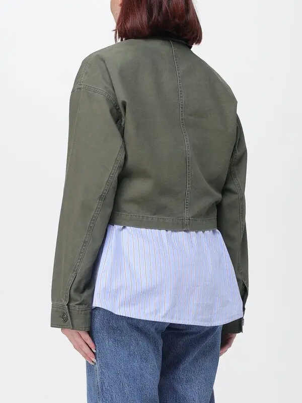 ANINE BING Yuma Cotton Shirt Jacket With Contrast Leather Collar - Green