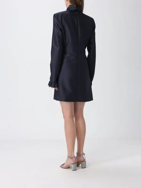 Alberta Ferretti Satin Mini Dress With Ruffle Collar - Blue