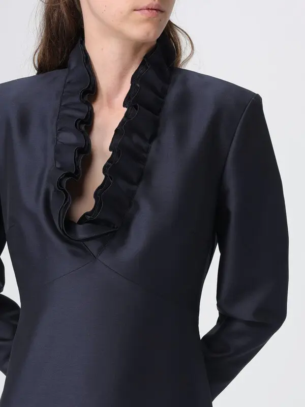 Alberta Ferretti Satin Mini Dress With Ruffle Collar - Blue