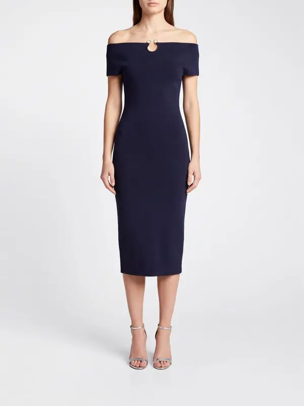 Alberta Ferretti Off-the-shoulder Midi Sheath Dress With Back Slit