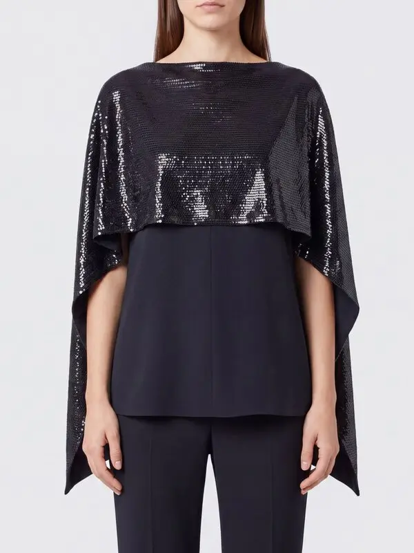 Alberta Ferretti Sequin Cape With Tie Detail - Black