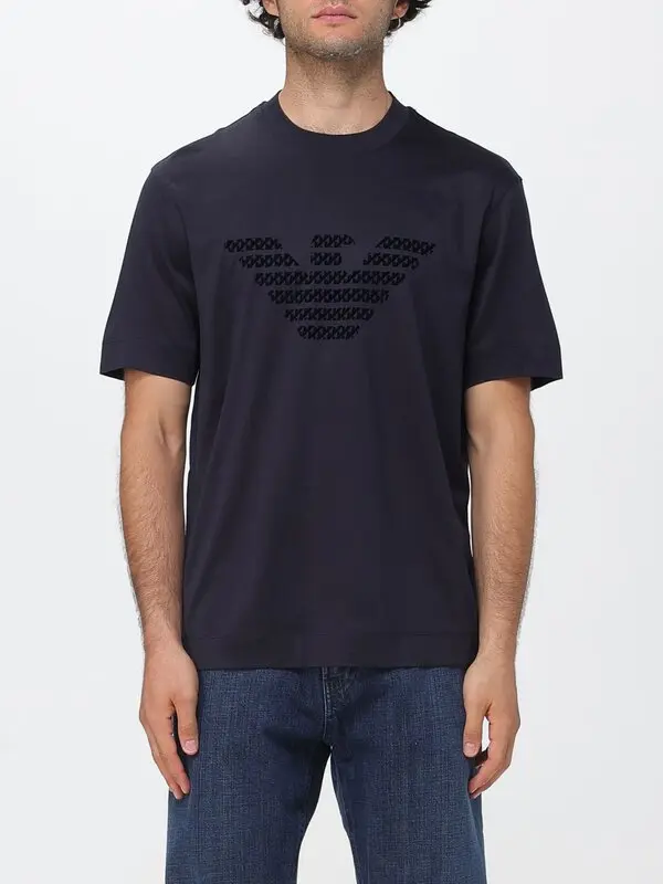 Emporio Armani Lyocell Blend T-shirt With Iconic Eagle Logo - Navy