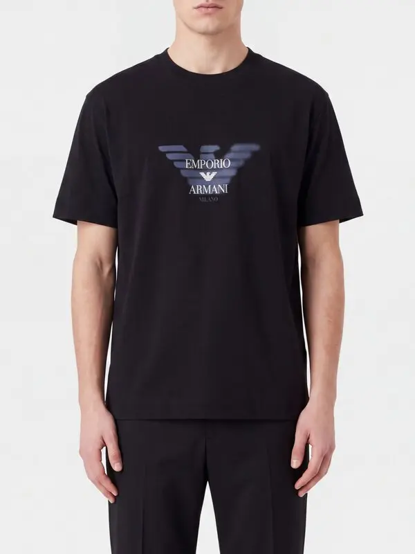 Emporio Armani Lyocell And Cotton Blend T-shirt With Eagle Logo - Black