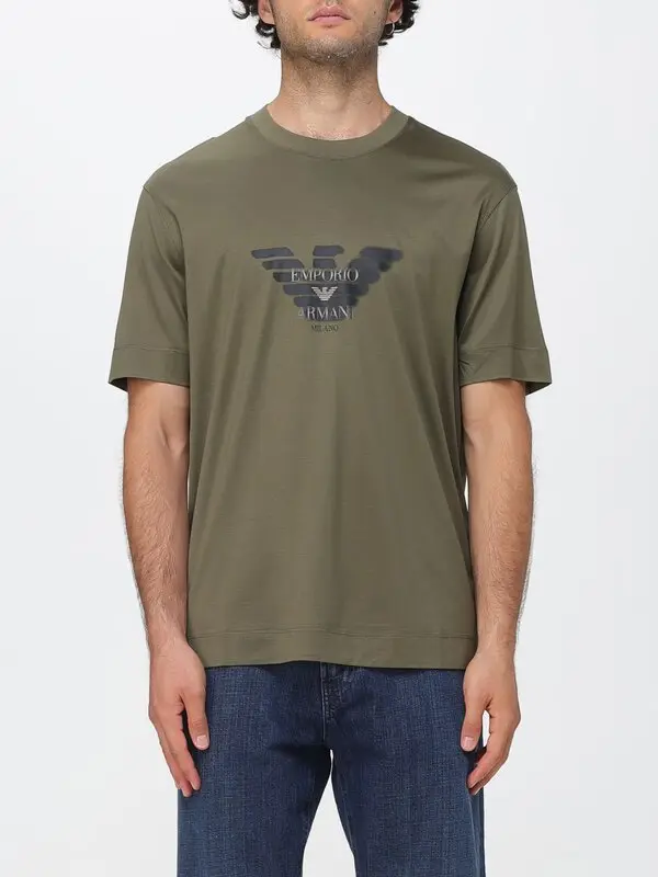 Emporio Armani Lyocell And Cotton Blend T-shirt With Eagle Logo - Green
