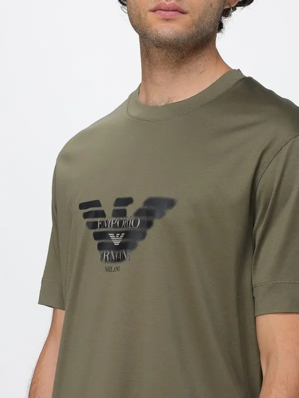Emporio Armani Lyocell And Cotton Blend T-shirt With Eagle Logo - Green