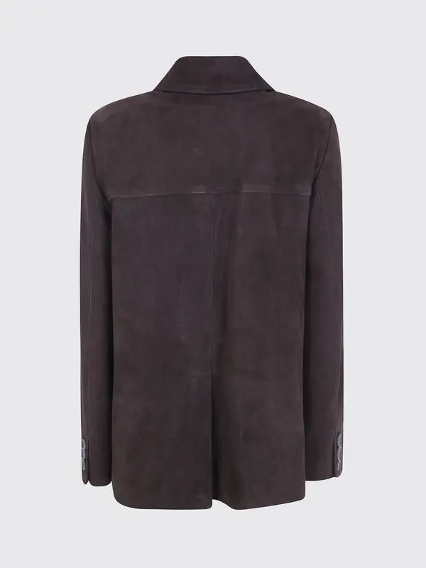 SEMICOUTURE Cropped Suede Leather Shirt Jacket With Patch Pockets