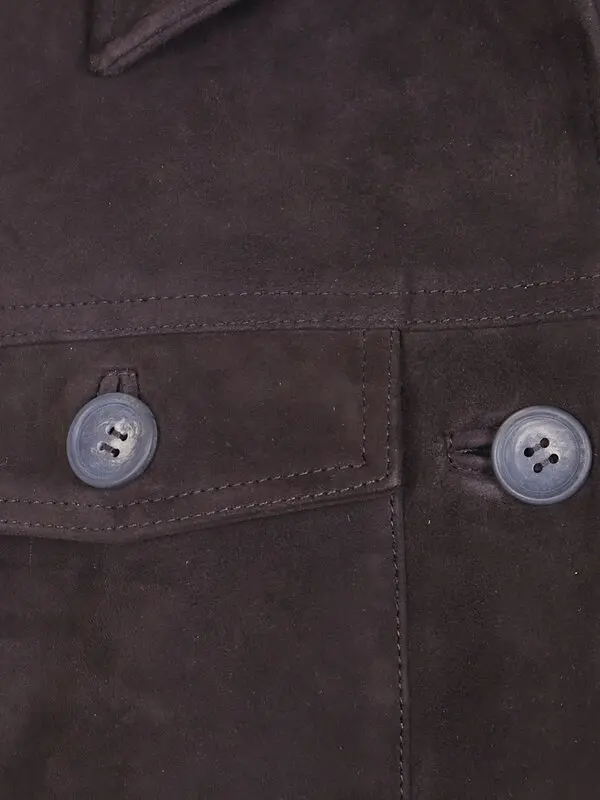SEMICOUTURE Cropped Suede Leather Shirt Jacket With Patch Pockets
