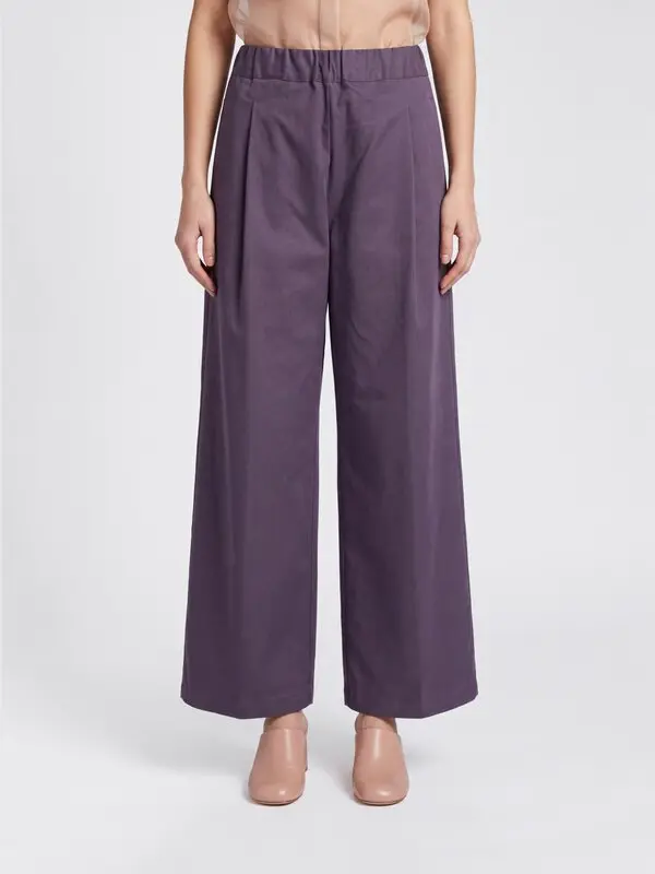SEMICOUTURE High-waisted Wide-leg Trousers In Stretch Cotton - Brown