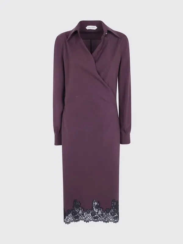 Alberta Ferretti Midi Shirt Dress With Lace Inserts - Red