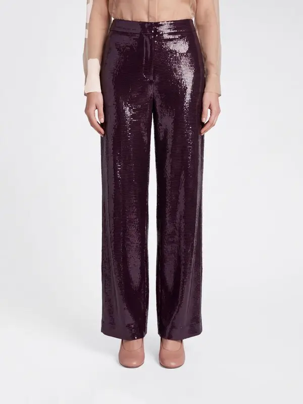 Alberta Ferretti High-waisted Palazzo Trousers With Rhinestone Embellishments - Brown