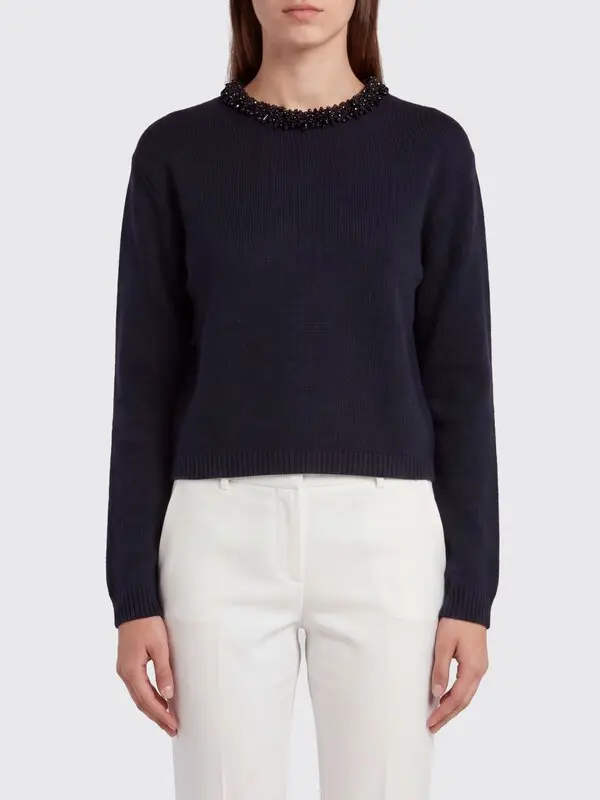 SEMICOUTURE Wool And Cashmere Crewneck Jumper With Crystal Embellishments - Black