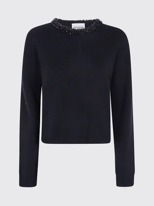 SEMICOUTURE Wool And Cashmere Crewneck Jumper With Crystal Embellishments - Black