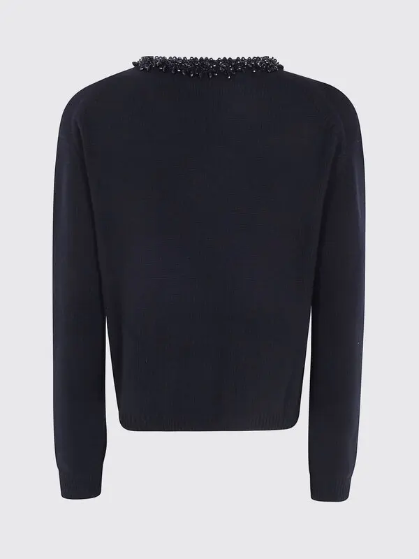 SEMICOUTURE Wool And Cashmere Crewneck Jumper With Crystal Embellishments - Black
