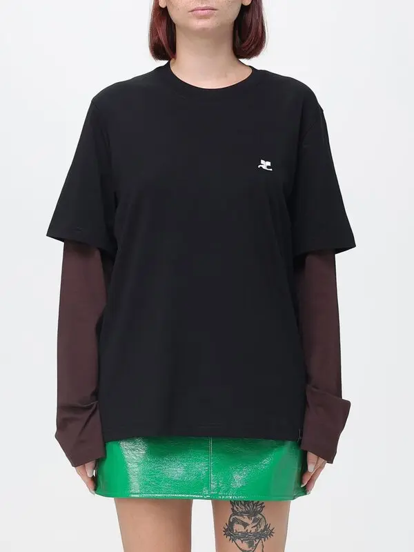 COURREGES Long-sleeved Cotton T-shirt With Contrast Logo