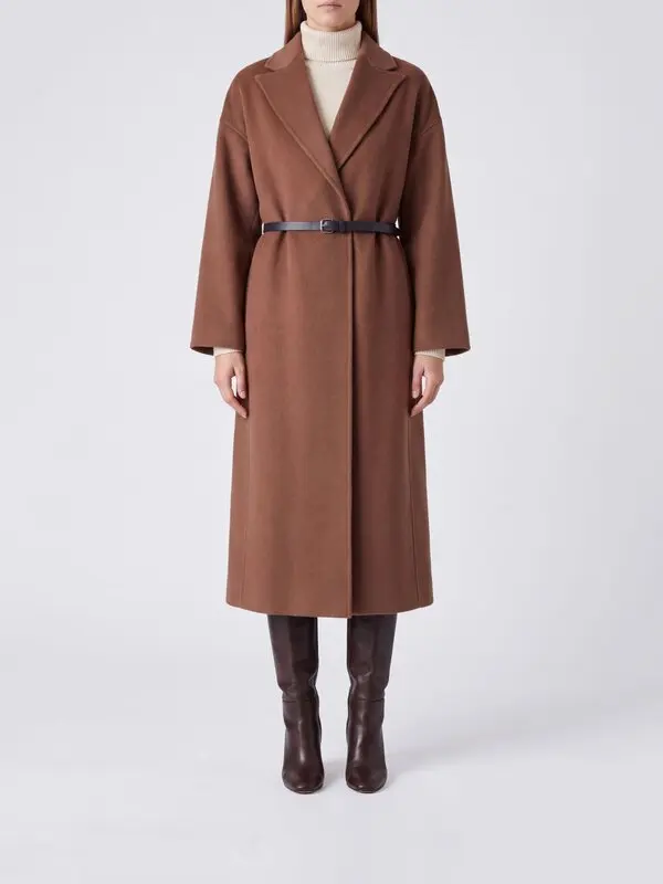 SEMICOUTURE Long Wool Robe Coat With Peak Lapel And Self-tie Belt