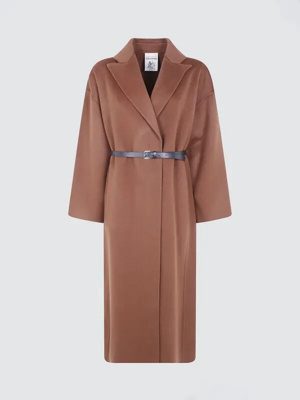 SEMICOUTURE Long Wool Robe Coat With Peak Lapel And Self-tie Belt