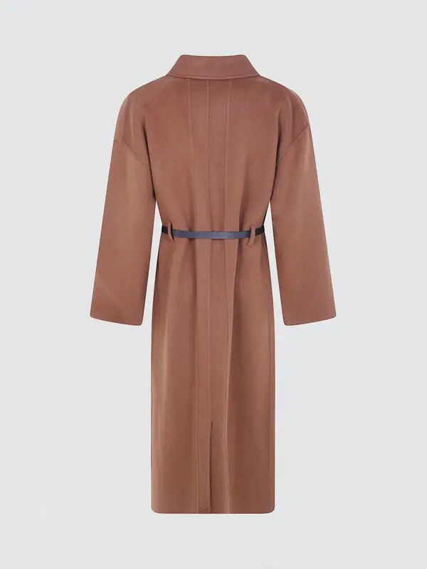 SEMICOUTURE Long Wool Robe Coat With Peak Lapel And Self-tie Belt