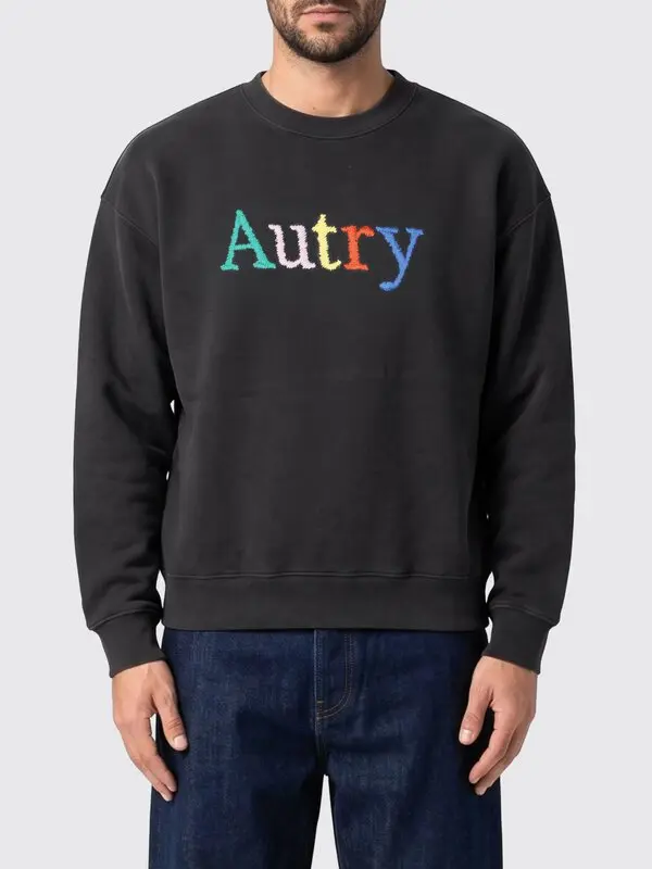 AUTRY Cotton Crewneck Jumper With Contrast Logo - Black