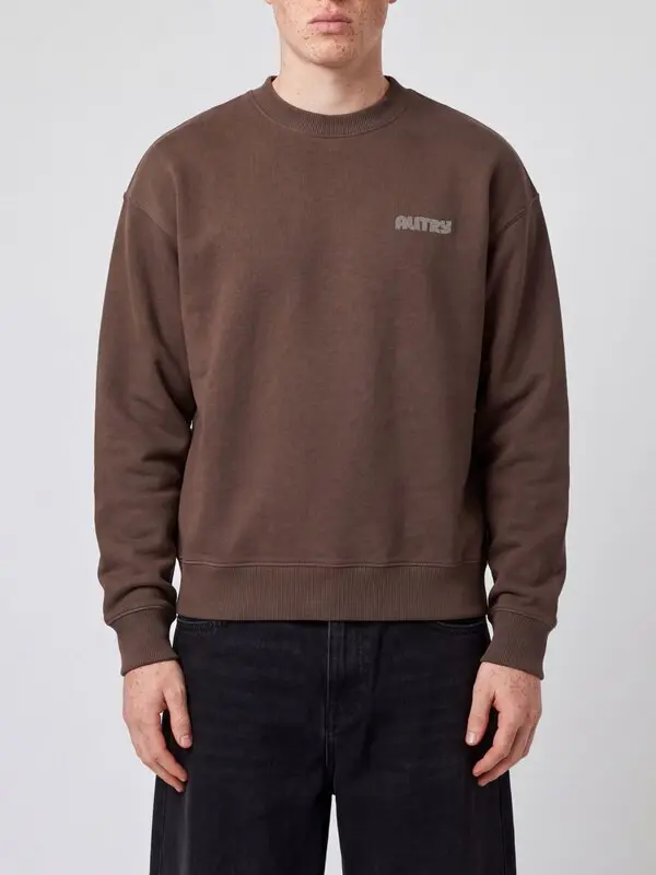 AUTRY Cotton Crewneck Jumper With Contrast Logo - Brown