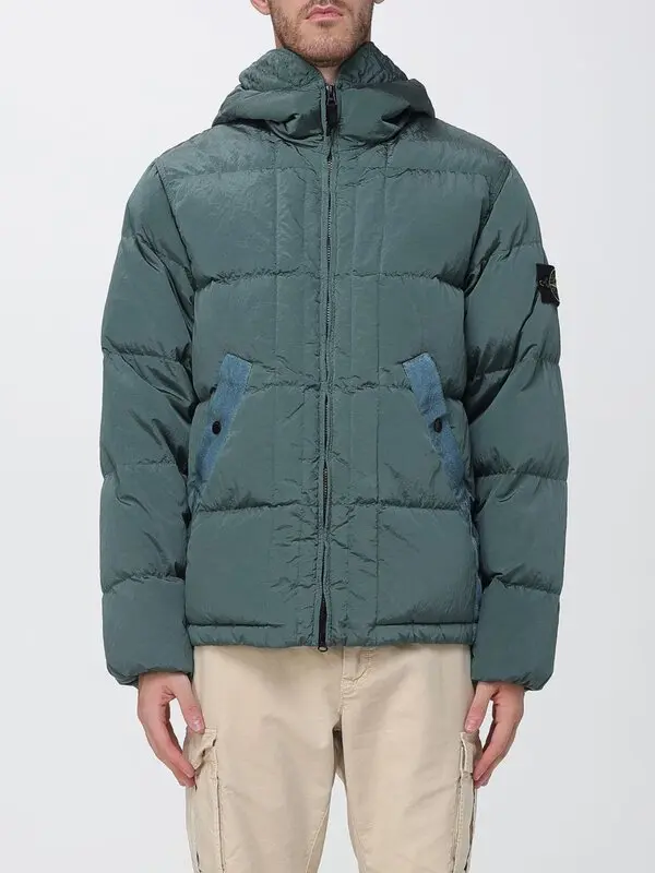 Stone Island Short Down Jacket With Hood And Compass Logo