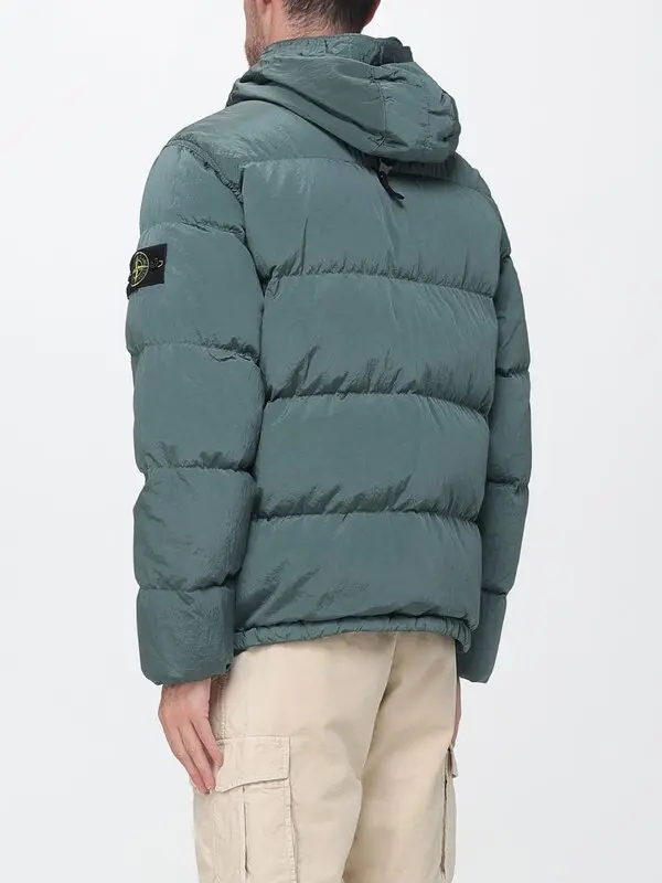 Stone Island Short Down Jacket With Hood And Compass Logo