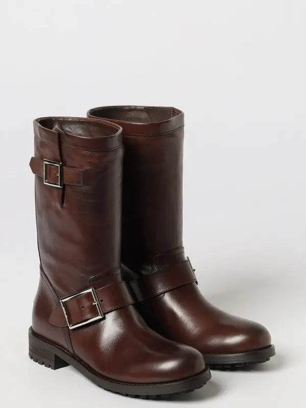 JIMMY CHOO Buckled Leather Boots - Brown