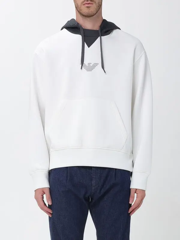 Emporio Armani Oversized Cotton Hoodie With Eagle Logo And Two-tone Pattern