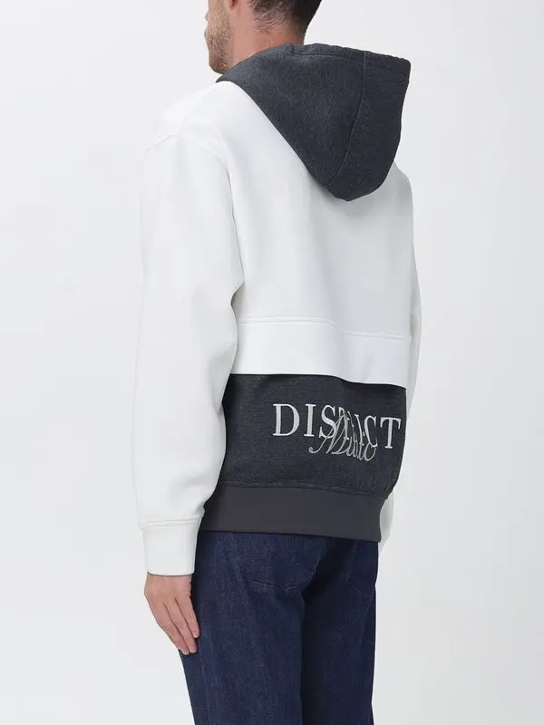 Emporio Armani Oversized Cotton Hoodie With Eagle Logo And Two-tone Pattern