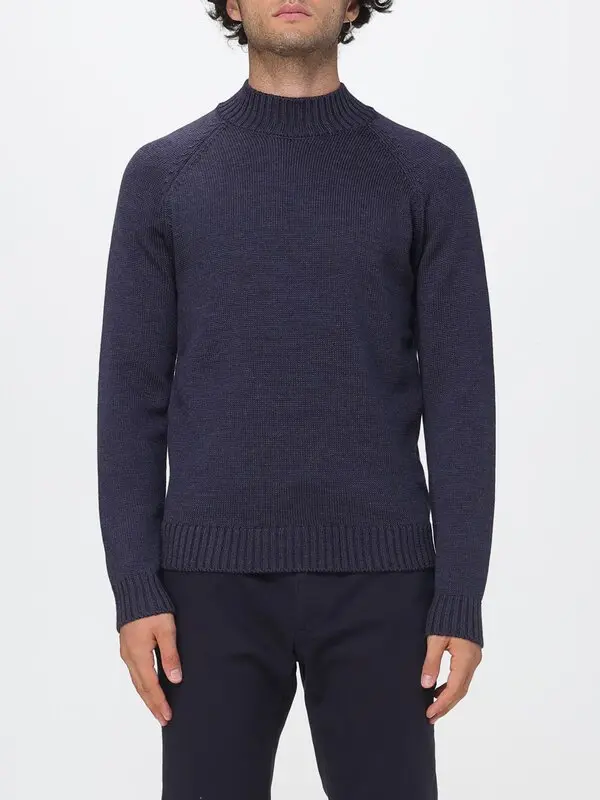 ZANONE 100% Merino Wool Mock Neck Jumper With Ribbed Trims - Denim