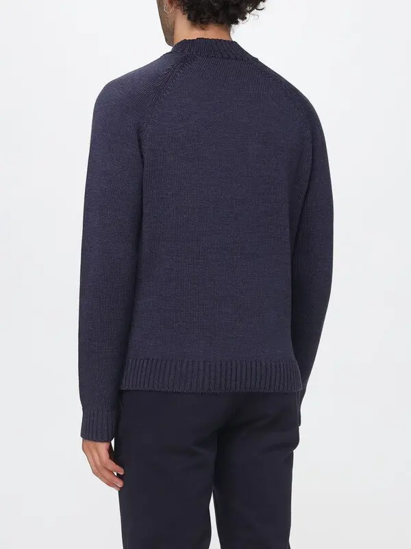 ZANONE 100% Merino Wool Mock Neck Jumper With Ribbed Trims - Denim