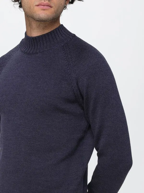 ZANONE 100% Merino Wool Mock Neck Jumper With Ribbed Trims - Denim