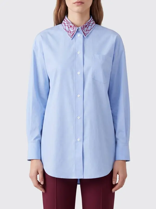 Fabiana Filippi Button-up Shirt With Embroidered Collar - Gnawed Blue