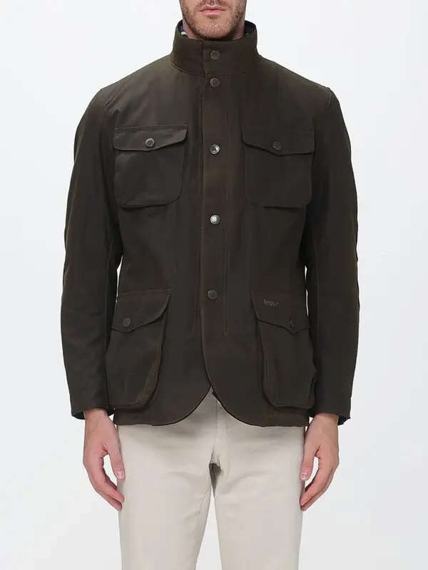 Barbour Waxed Cotton Jacket With High Neck And Patch Pockets