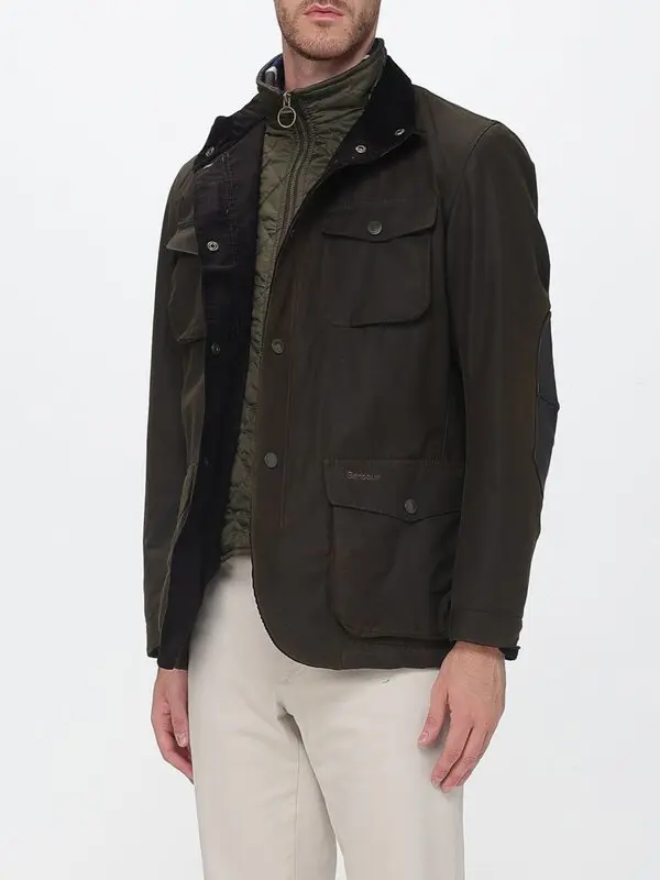 Barbour Waxed Cotton Jacket With High Neck And Patch Pockets