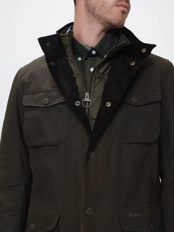 Barbour Waxed Cotton Jacket With High Neck And Patch Pockets