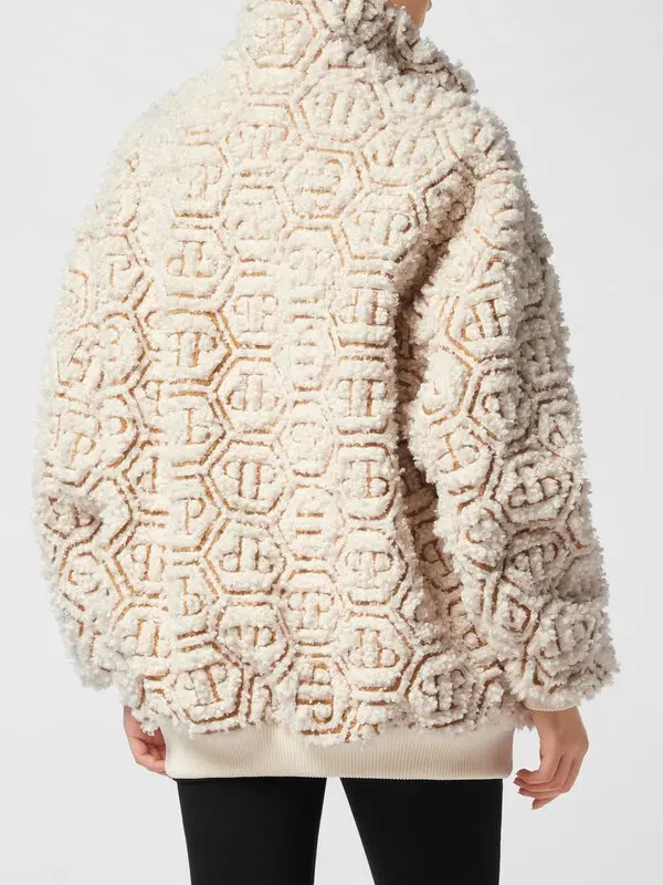 Philipp Plein Cropped High-neck Fleece Jacket With Hexagon Logo