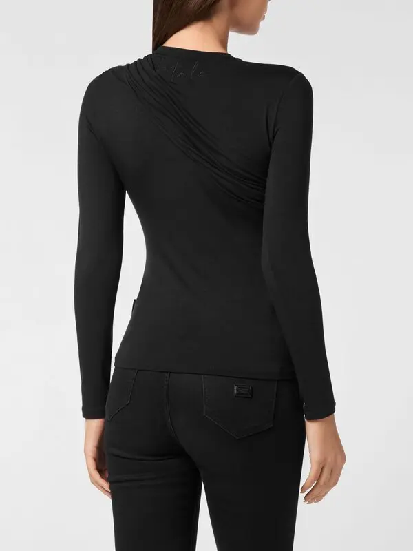 Philipp Plein Draped Long-sleeved Modal Top With Ruched Shoulders