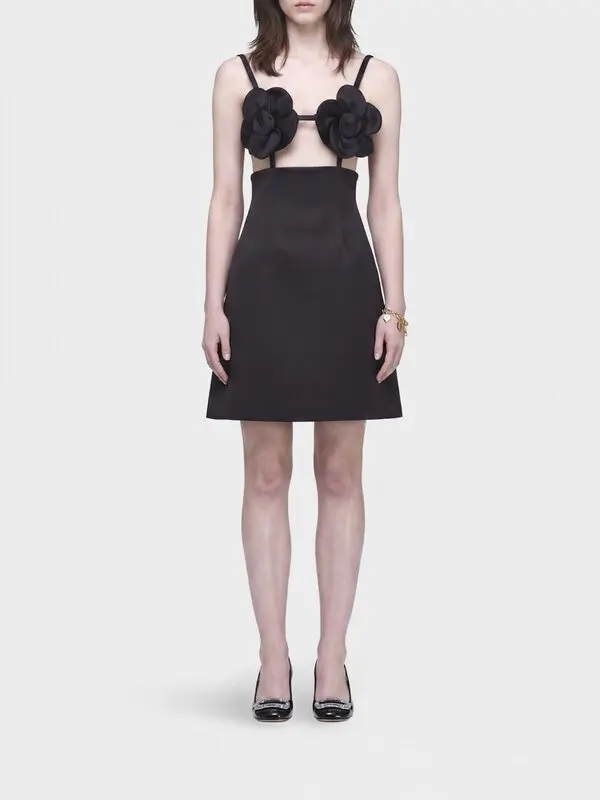 Marc Jacobs Daisy Off-the-shoulder Mini Dress In Satin With Flower Appliqu - Black