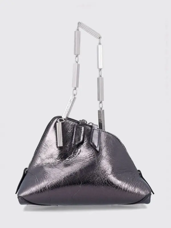 Attico La Scala Crackled Leather Mini Handbag With Metallic Handle - Grey