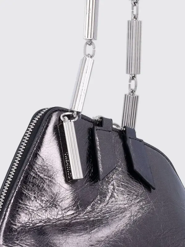 Attico La Scala Crackled Leather Mini Handbag With Metallic Handle - Grey