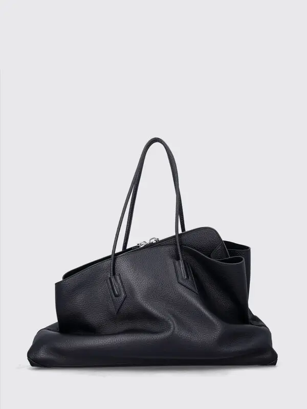 Attico La Passeggiata Hammered Calfskin Leather Shoulder Bag - Black