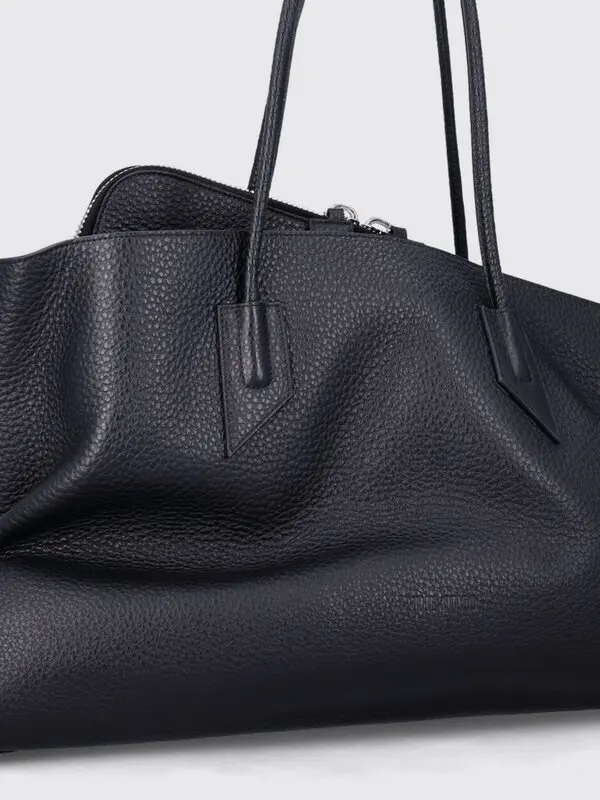 Attico La Passeggiata Hammered Calfskin Leather Shoulder Bag - Black