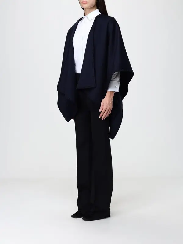 Max Mara Asymmetric Virgin Wool Cape With V-neck And Belt - Blue